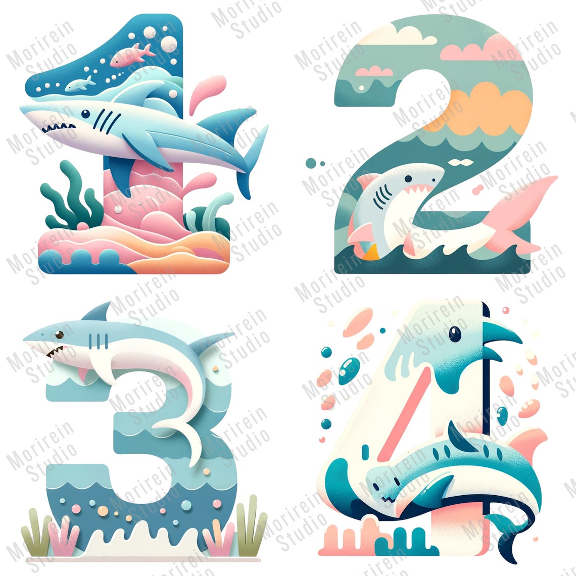 Shark Numbers Clipart 10 PNG Shark Numbers Birthday PNG Under the Sea ...