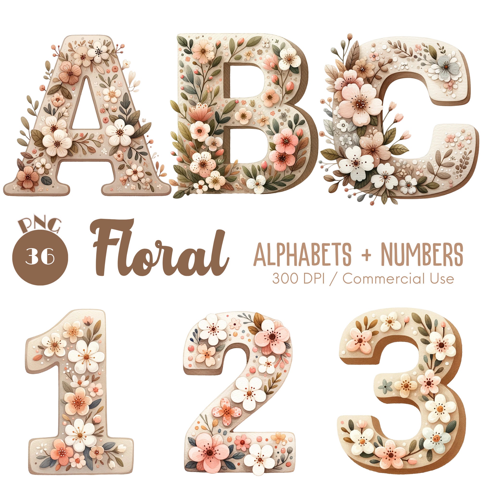 Floral Alphabets and Numbers Clipart 36 PNG Flower Alpha Clipart ...