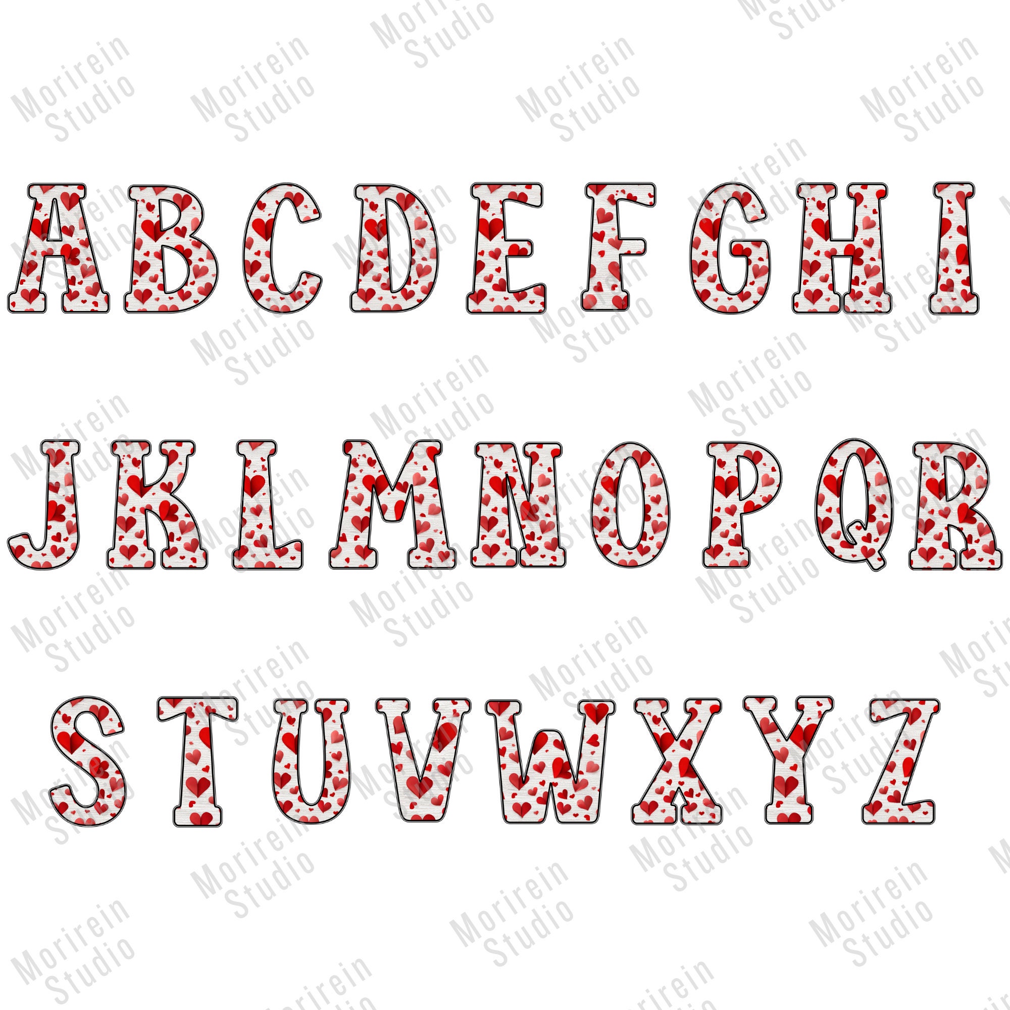 Paper Heart Alpha Doodle Bundle 67 PNG Valentine Doodle Alphabets and ...