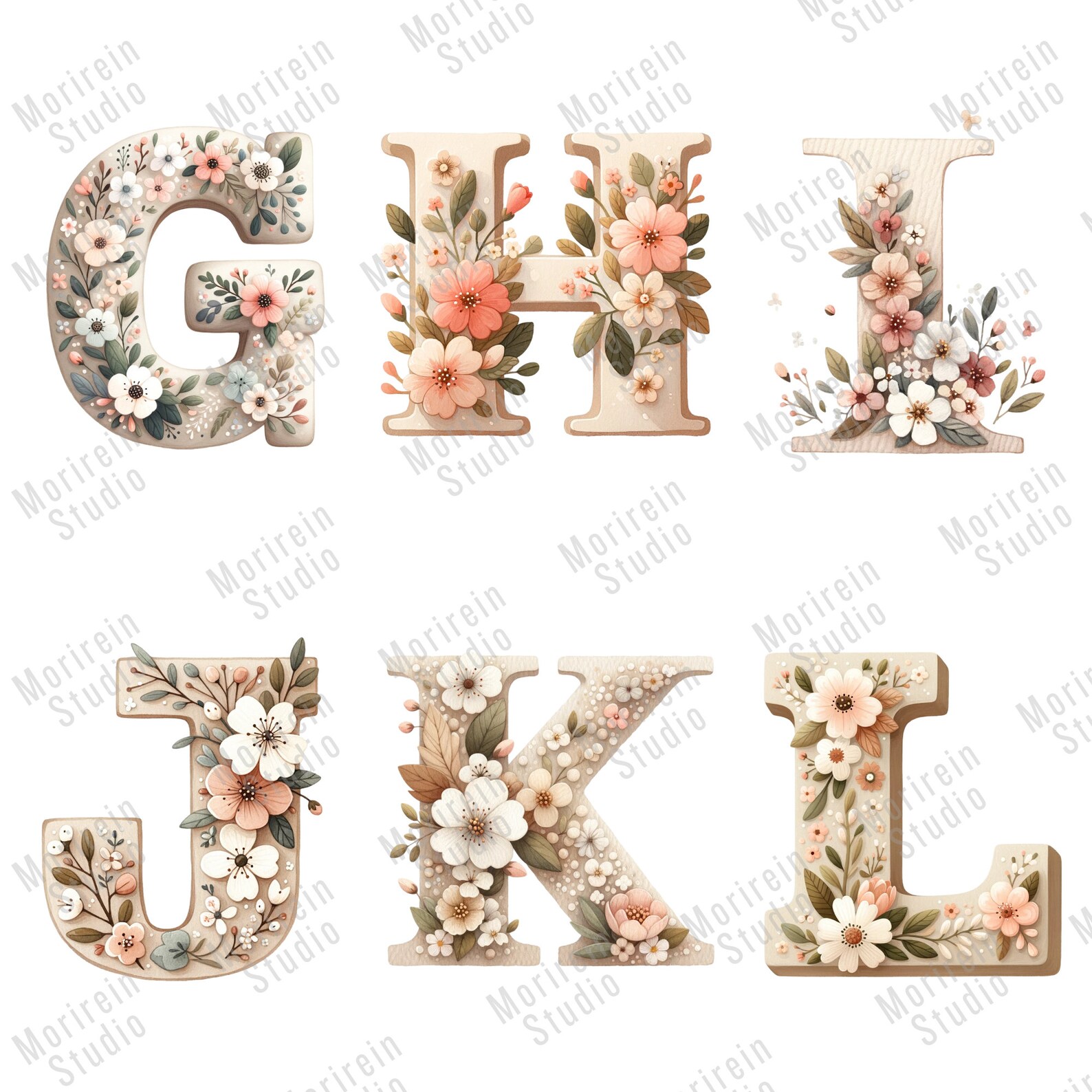 Floral Alphabets and Numbers Clipart 36 PNG Flower Alpha Clipart ...