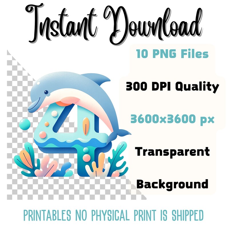 Dolphin Numbers Clipart, Under the Sea Birthday (digital Download) - Etsy