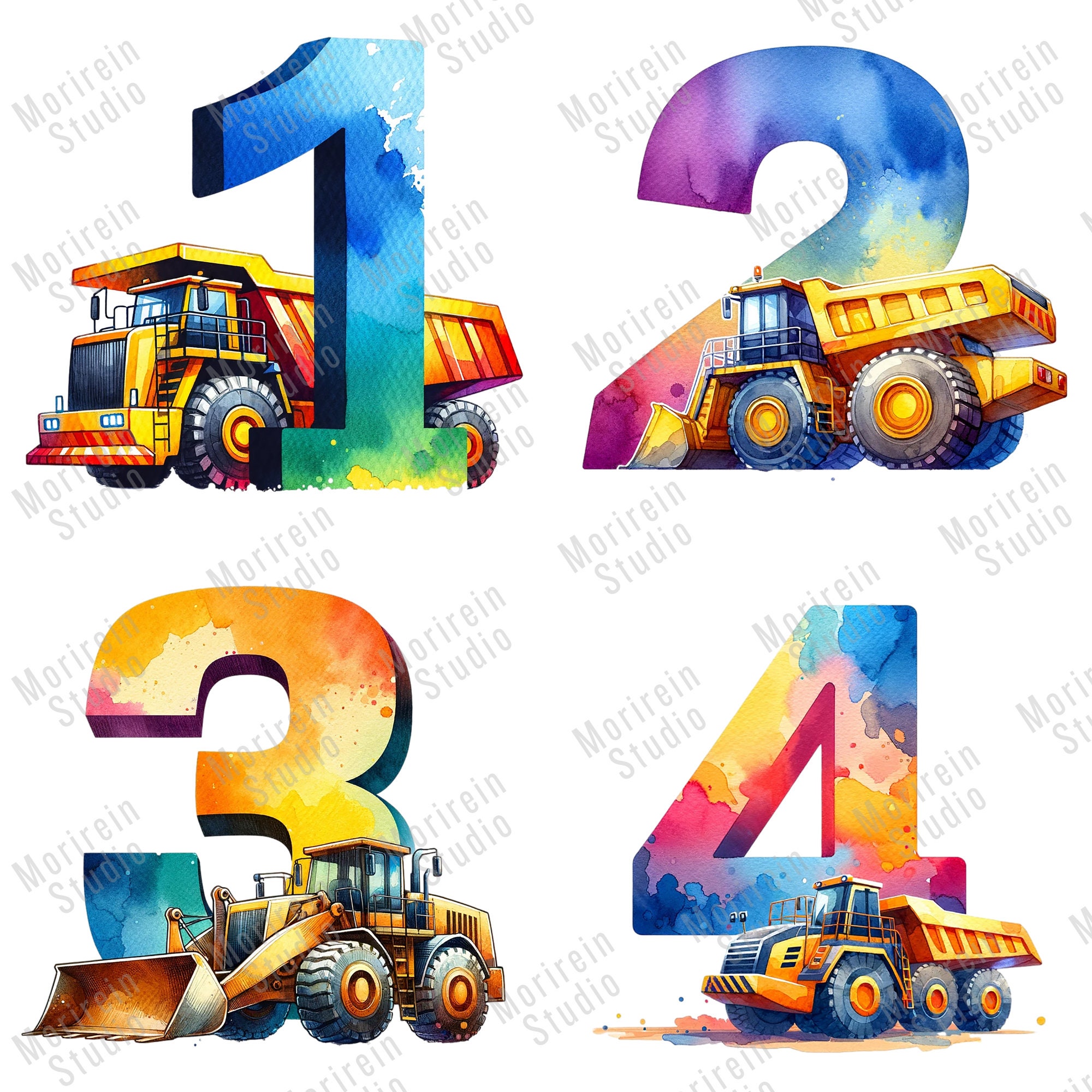 Construction Vehicle Numbers Clipart, Digger, Tractor (digital Download ...