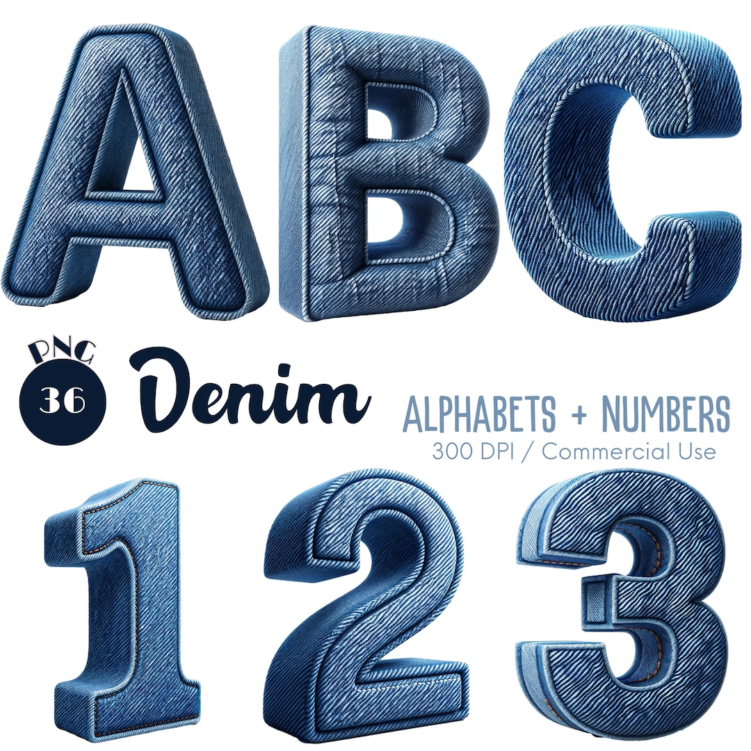 Denim Alphabets and Numbers Clipart 36 PNG Denim Alpha Clipart ...