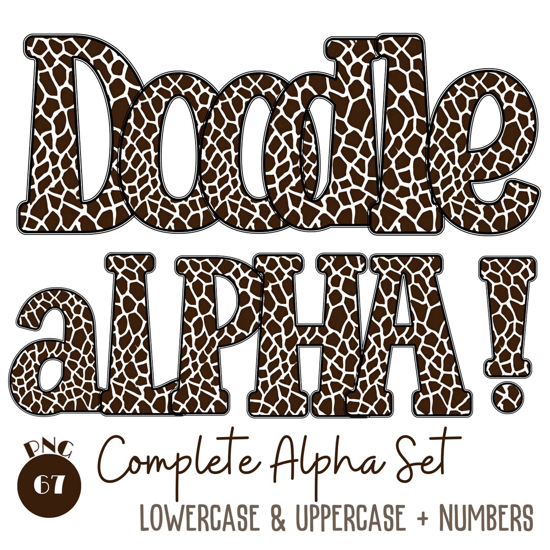 Giraffe Alpha Doodle Bundle 67 PNG Giraffe Alphabets and Numbers ...