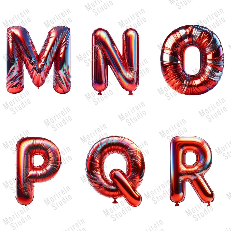 Holographic Red Foil Balloon Alphabets and Numbers Clipart 36 PNG Red ...