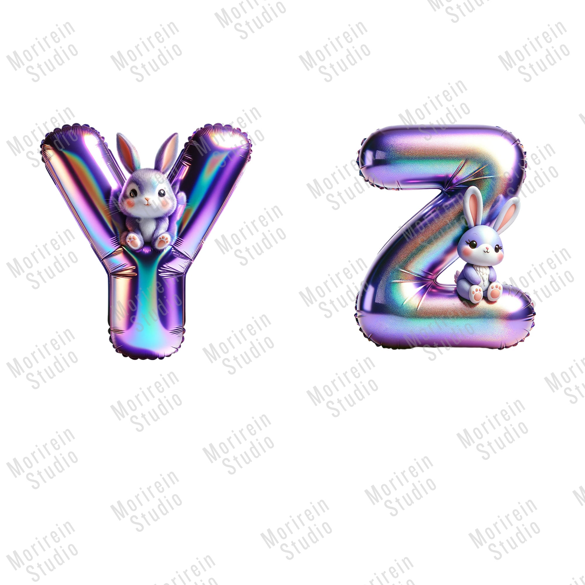 Bunny Holographic Foil Balloon Alphabets and Numbers Clipart 36 PNG ...