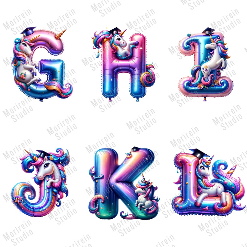 Graduation Unicorn Foil Balloon Alphabets and Numbers Clipart 36 PNG ...