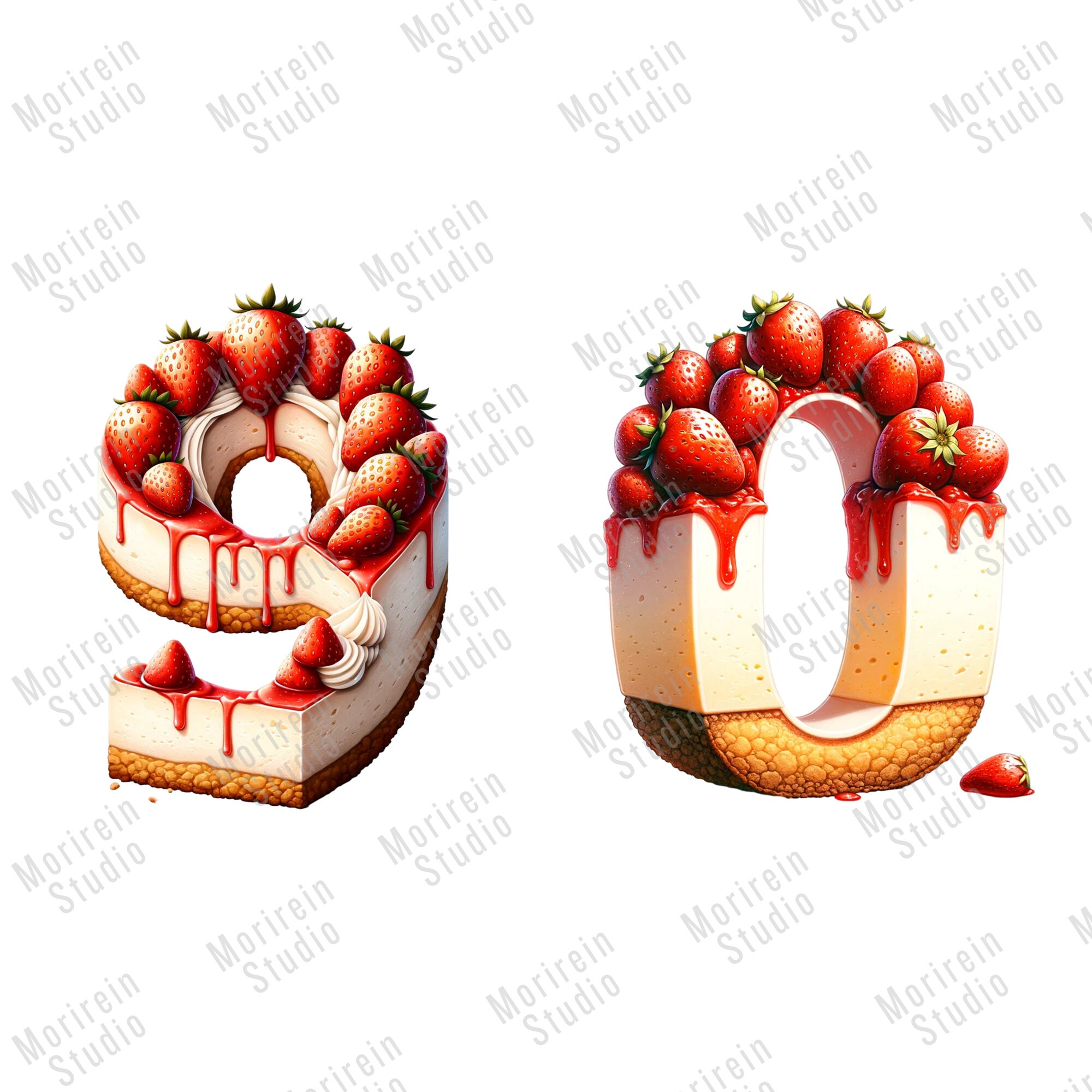 Strawberry Cheesecake Numbers Clipart, Birthday Party Decor (digital ...