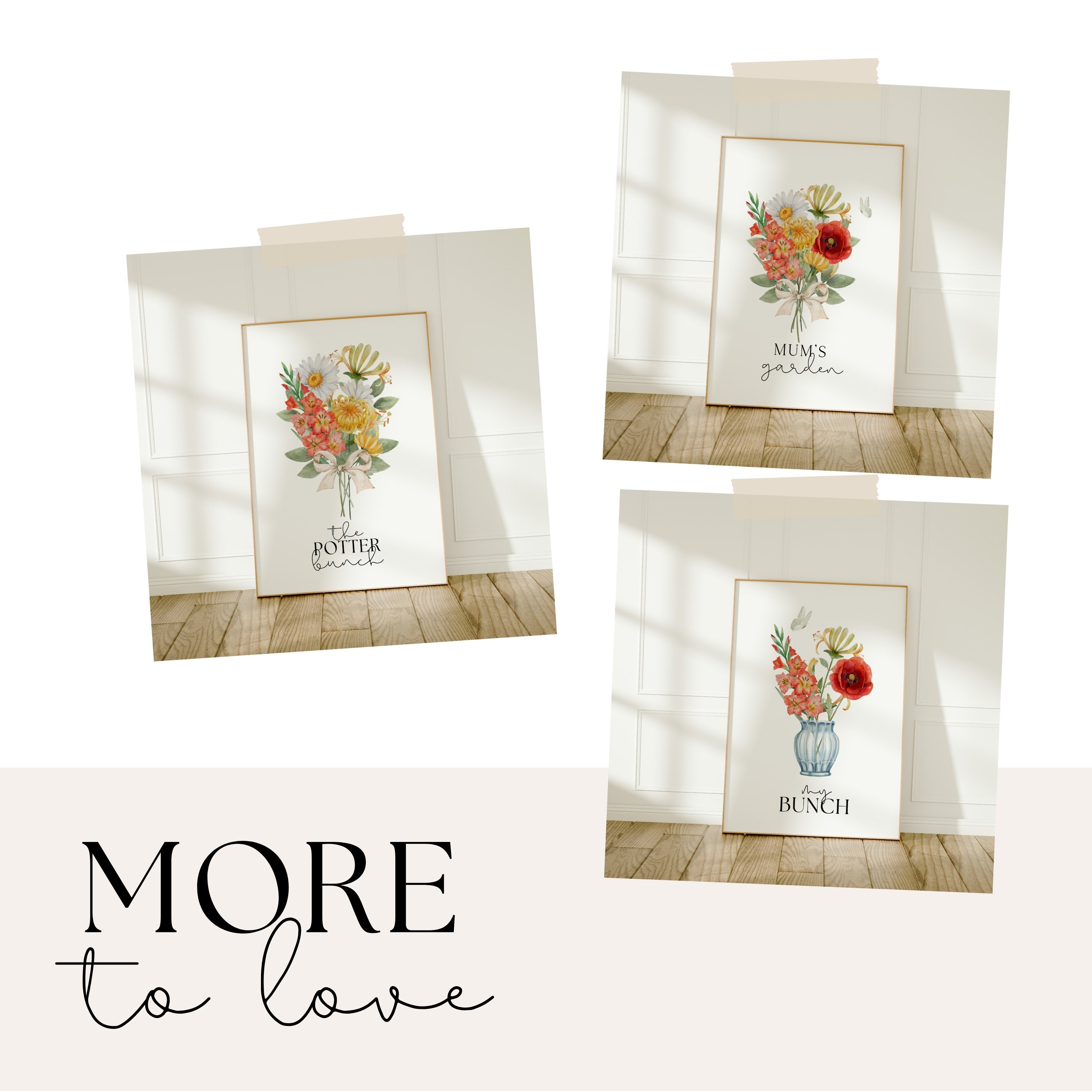 Personalized Watercolor Birth Flower Print, Birth Month Flower Family ...