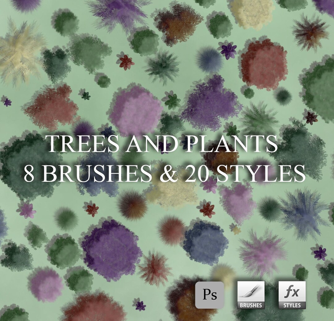 Trees & Plants Top View Photoshop 8 Brushes and 20 Styles, Assistant to ...