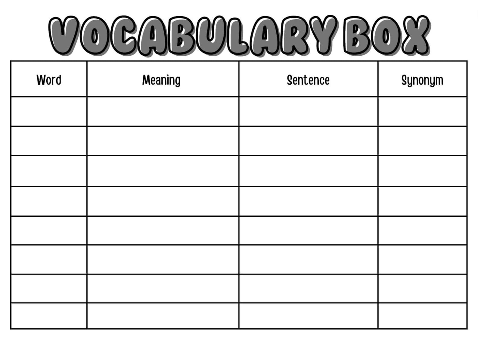 Vocabulary Box Worksheet Printable Vocabulary Builder for Kids Digital ...