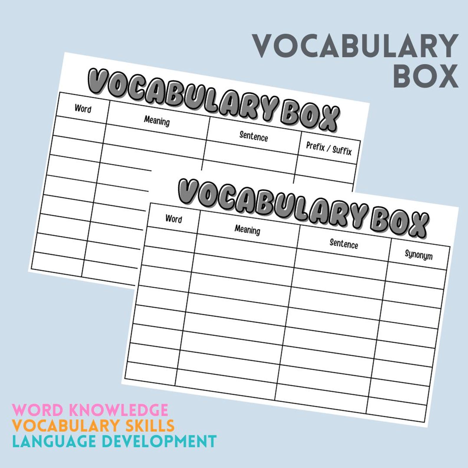 Vocabulary Box Worksheet Printable Vocabulary Builder for Kids Digital ...