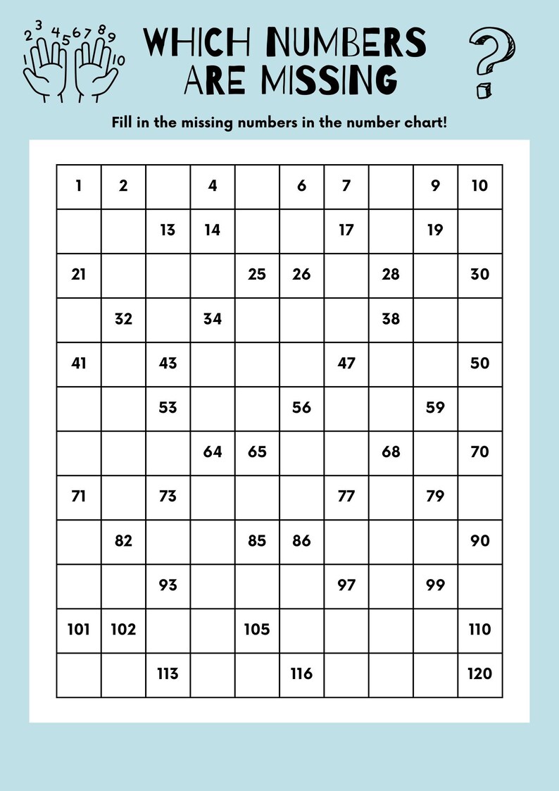 Fill-in-the-blanks Maths Worksheet Digital Download 0-100 Table Fun and ...