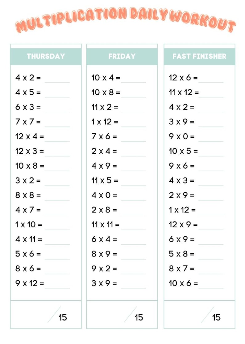 Customisable Daily Multiplication Workout Printable Math Drill Digital ...
