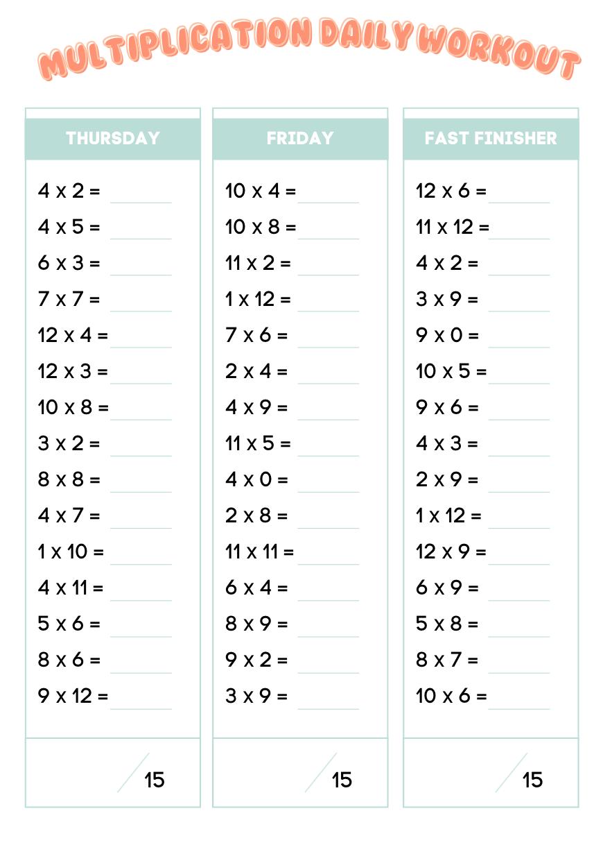 Customisable Daily Multiplication Workout Printable Math Drill Digital ...