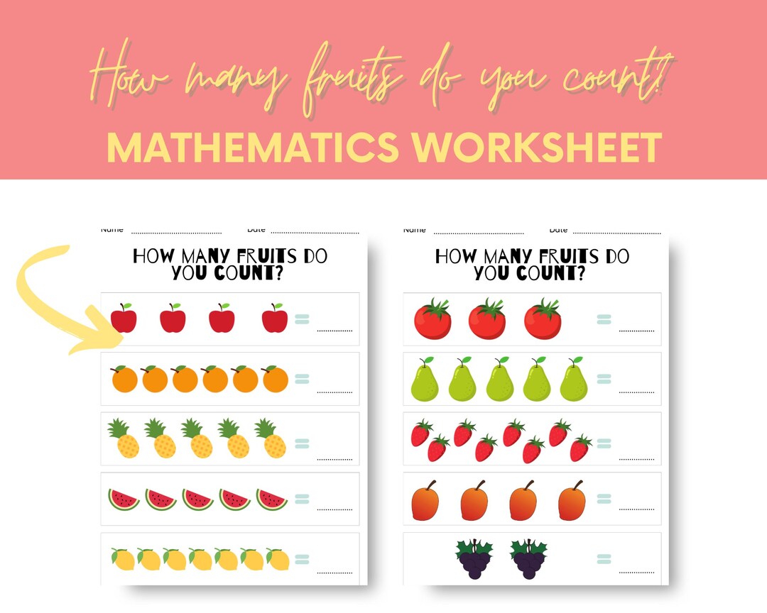 Fruit Counting Math Worksheet | Fun & Educational Printable for Kids - Etsy