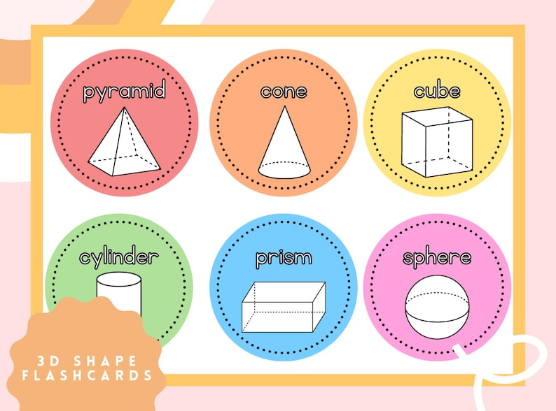 3D Shape Flash Cards for Kids Sphere, Cube, Cone, Prism, Cylinder ...