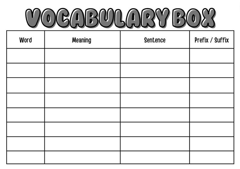 Vocabulary Box Worksheet Printable Vocabulary Builder for Kids Digital ...