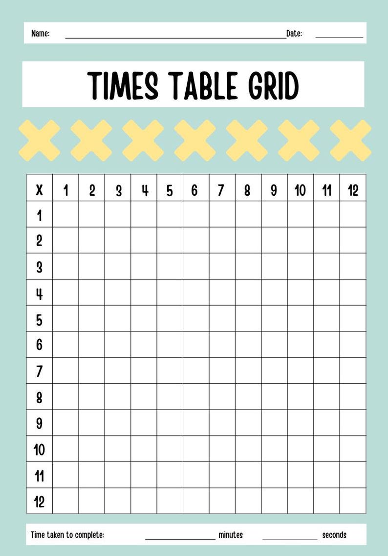 Multiplication Grid Worksheet Printable Math Practice for Kids Digital ...