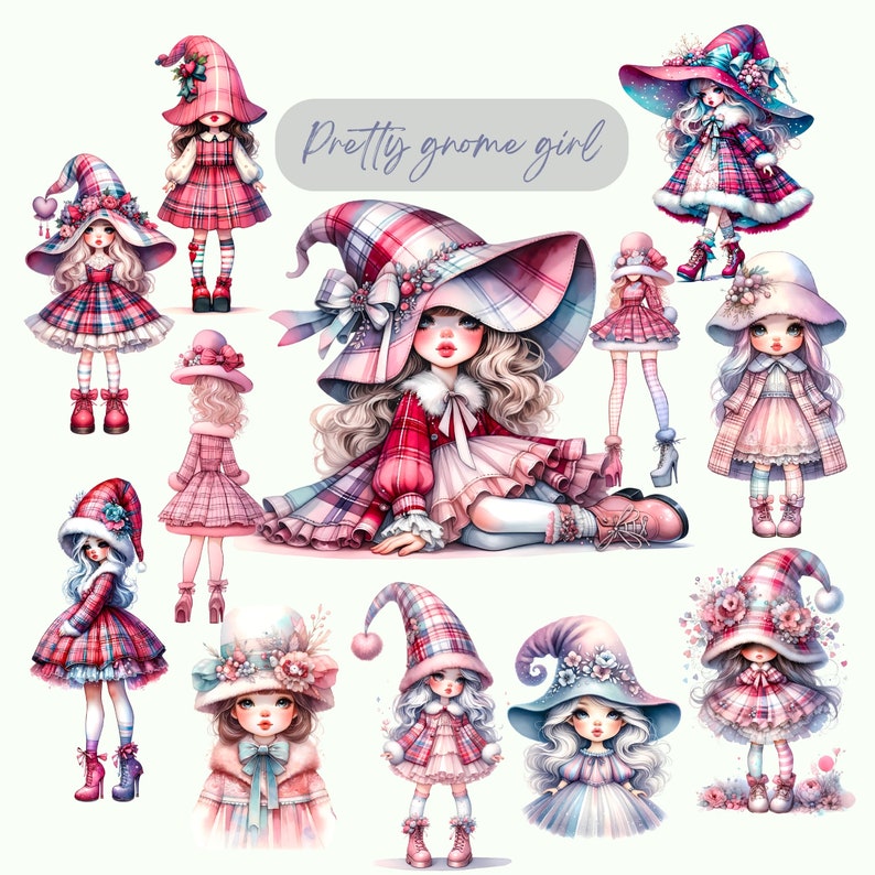 200 PNG Bundle Pretty Gnome Girl , Watercolor Gnome Girl Clipart,lovely ...