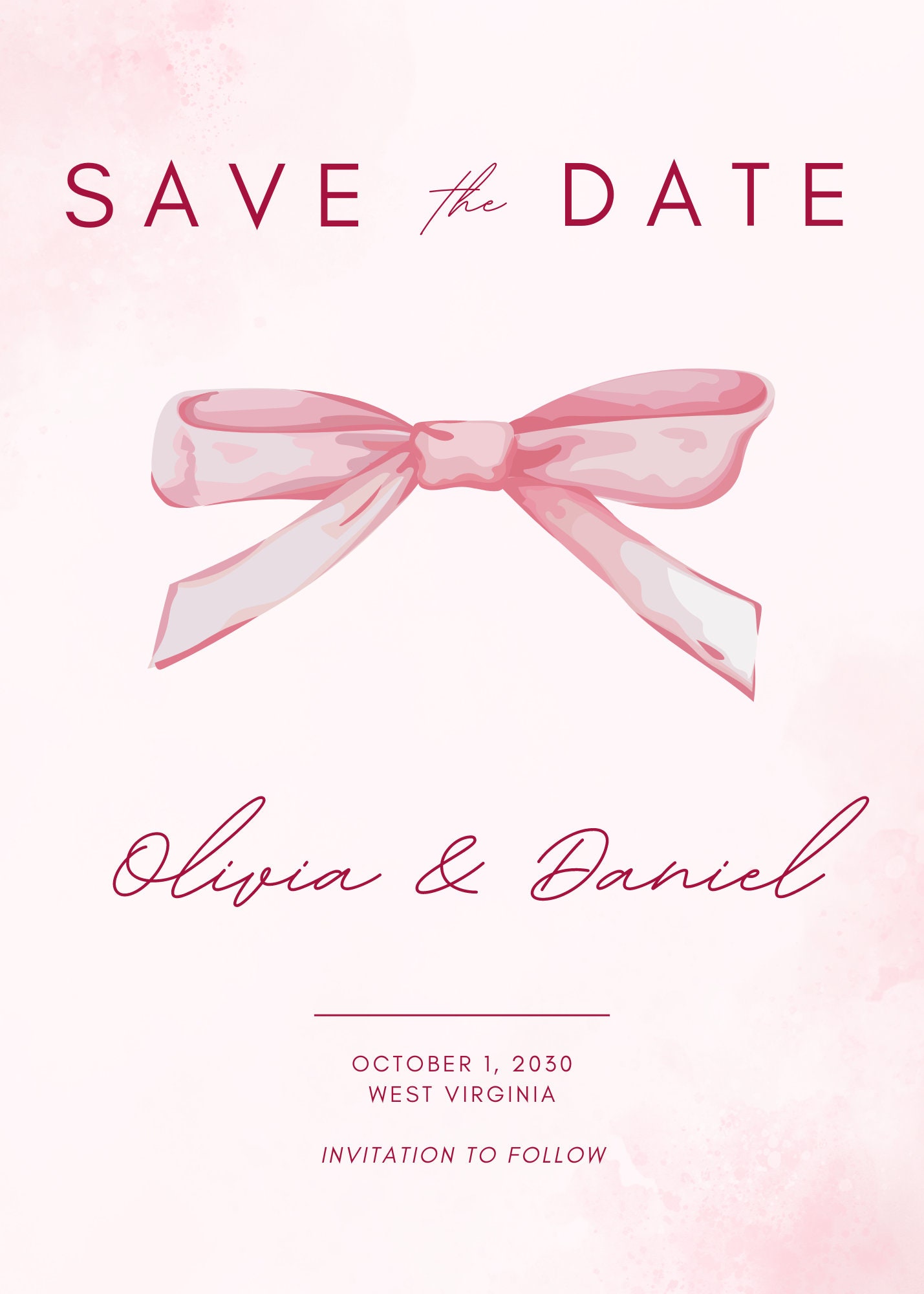 Bow Invitation Save the Date, Bridal Shower, Digital Download Edit - Etsy