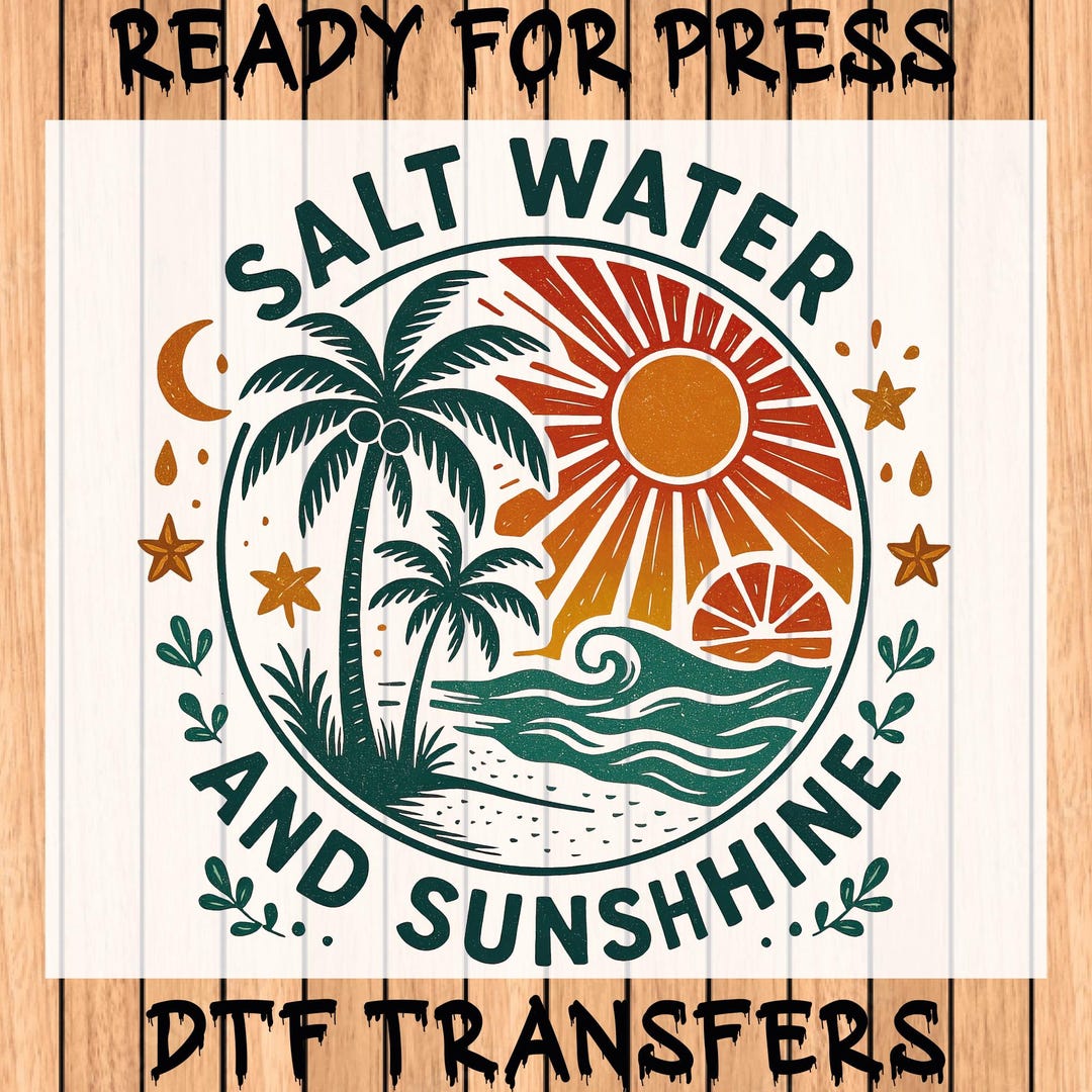 Salt Water and Sun Shine DTF Transfer, Summer Vibes Dtf, Retro Pink ...