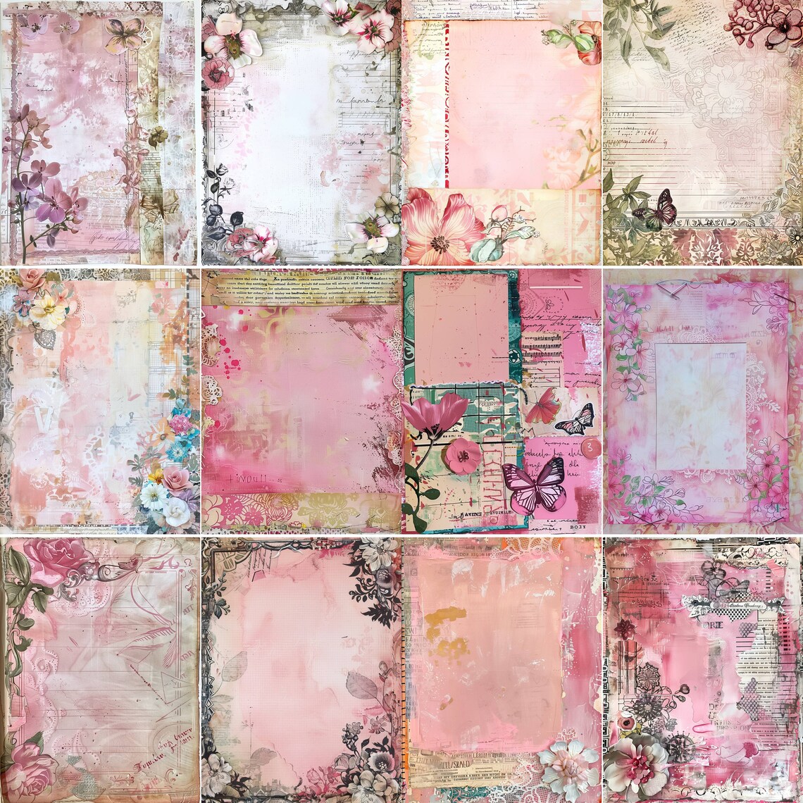 140 Pink Junk Journal Pages, Printable Pink Junk Journal Kit, Pink ...