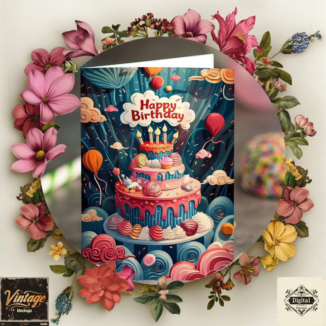 Printable Birthday Card, Birthday Cake Card, Printable Happy Birthday ...