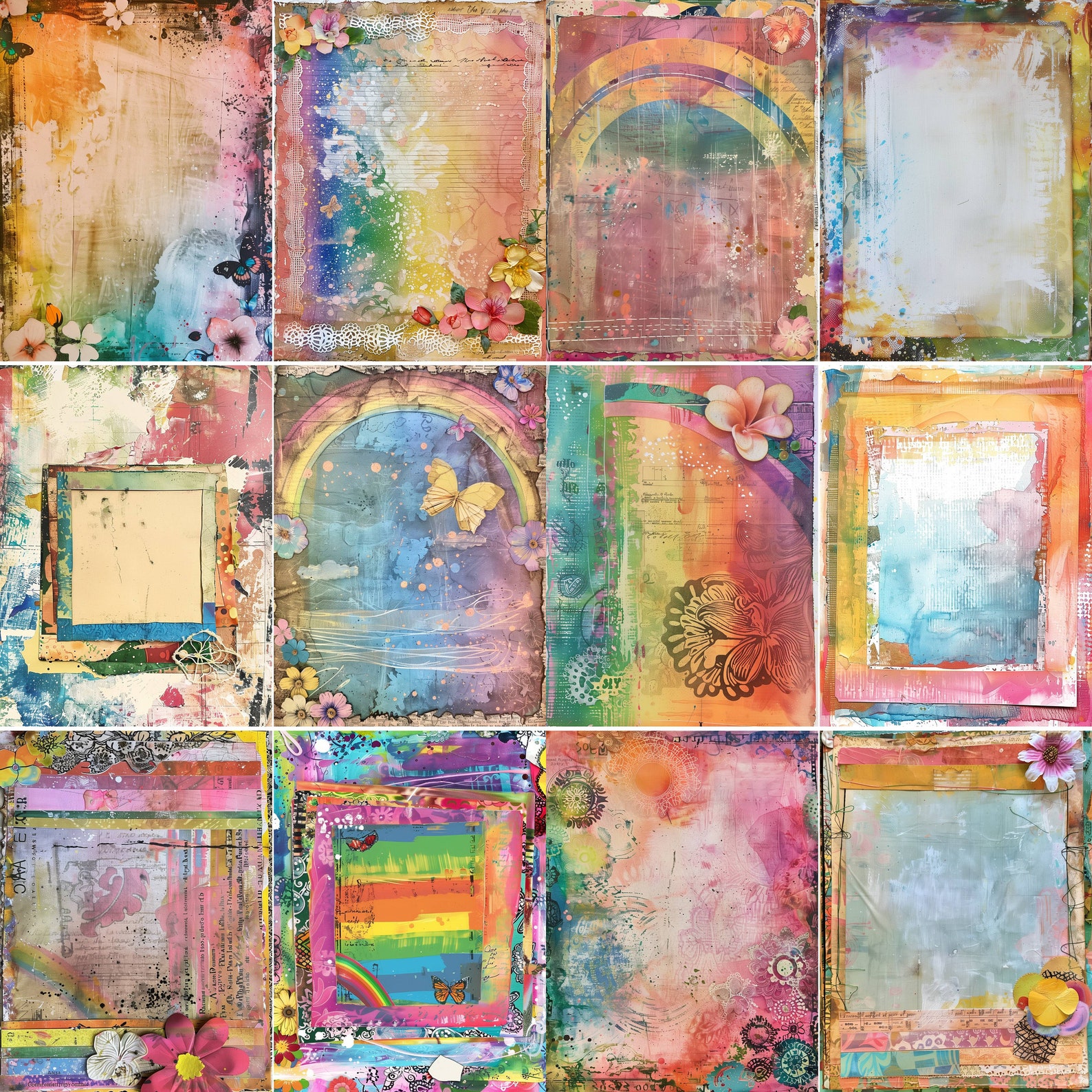 150 Rainbow Junk Journal Pages, Printable Rainbow Colorful Junk Journal ...