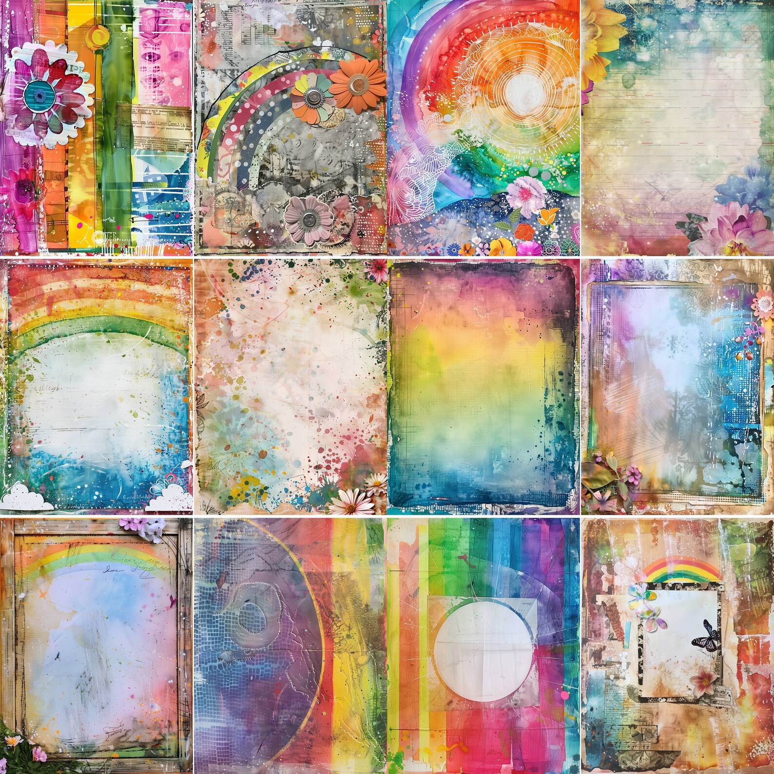 150 Rainbow Junk Journal Pages, Printable Rainbow Colorful Junk Journal ...