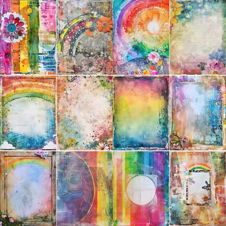 150 Rainbow Junk Journal Pages, Printable Rainbow Colorful Junk Journal ...