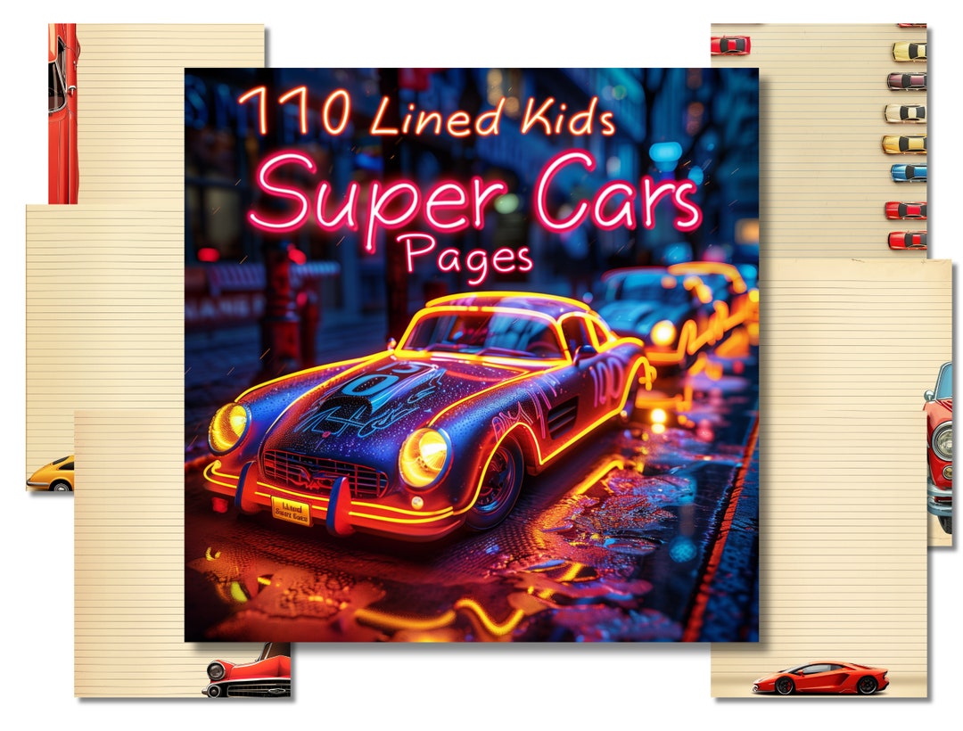 110 Lined Kids Super Cars Junk Journal Pages, Printable Supercars Kids ...