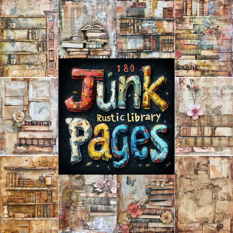 180 Rustic Library Junk Journal Pages, Printable Rustic Library Junk ...