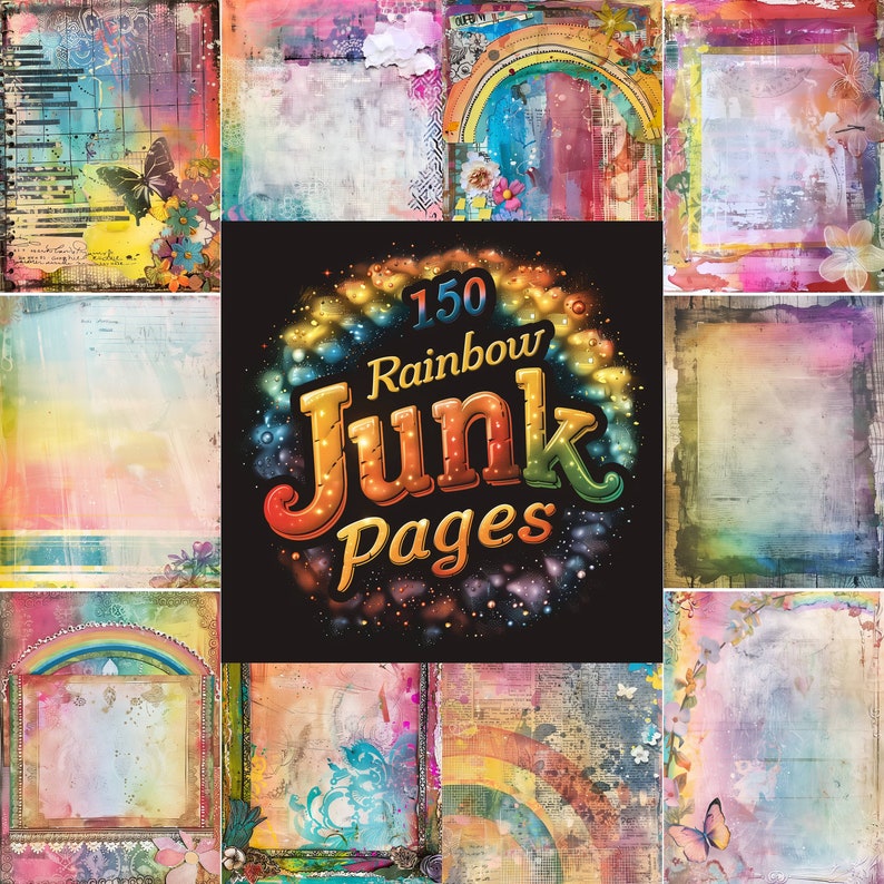 150 Rainbow Junk Journal Pages, Printable Rainbow Colorful Junk Journal ...