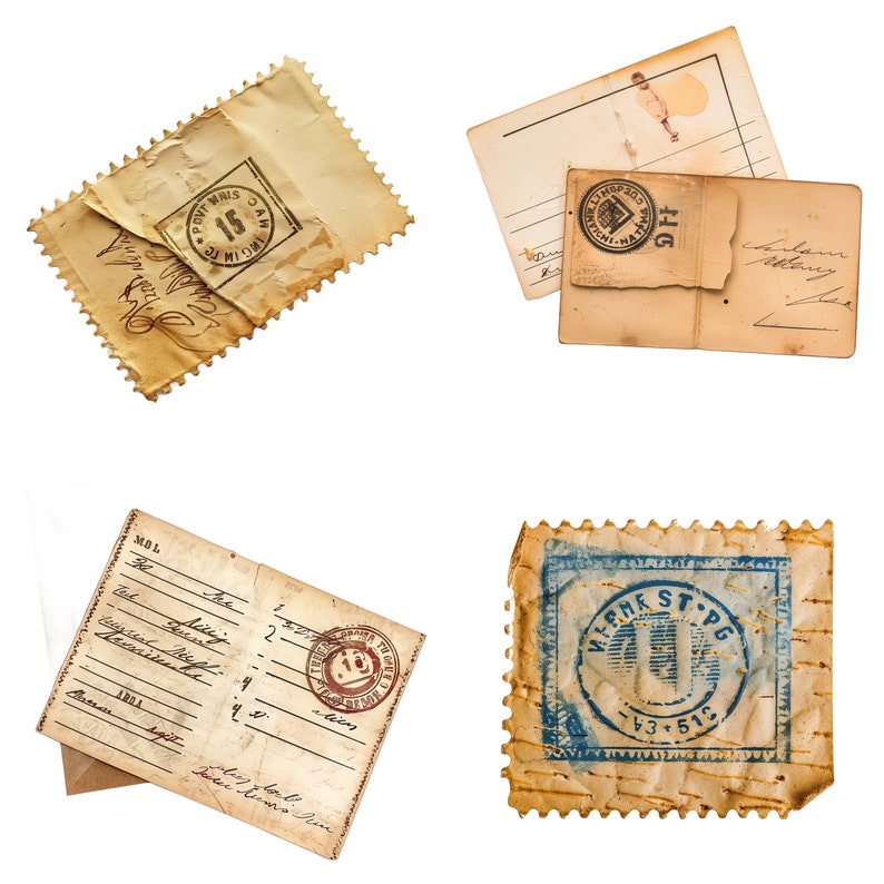 80 Postcards and Stamps Overlays for Junk Journals, Scrapbooking ...