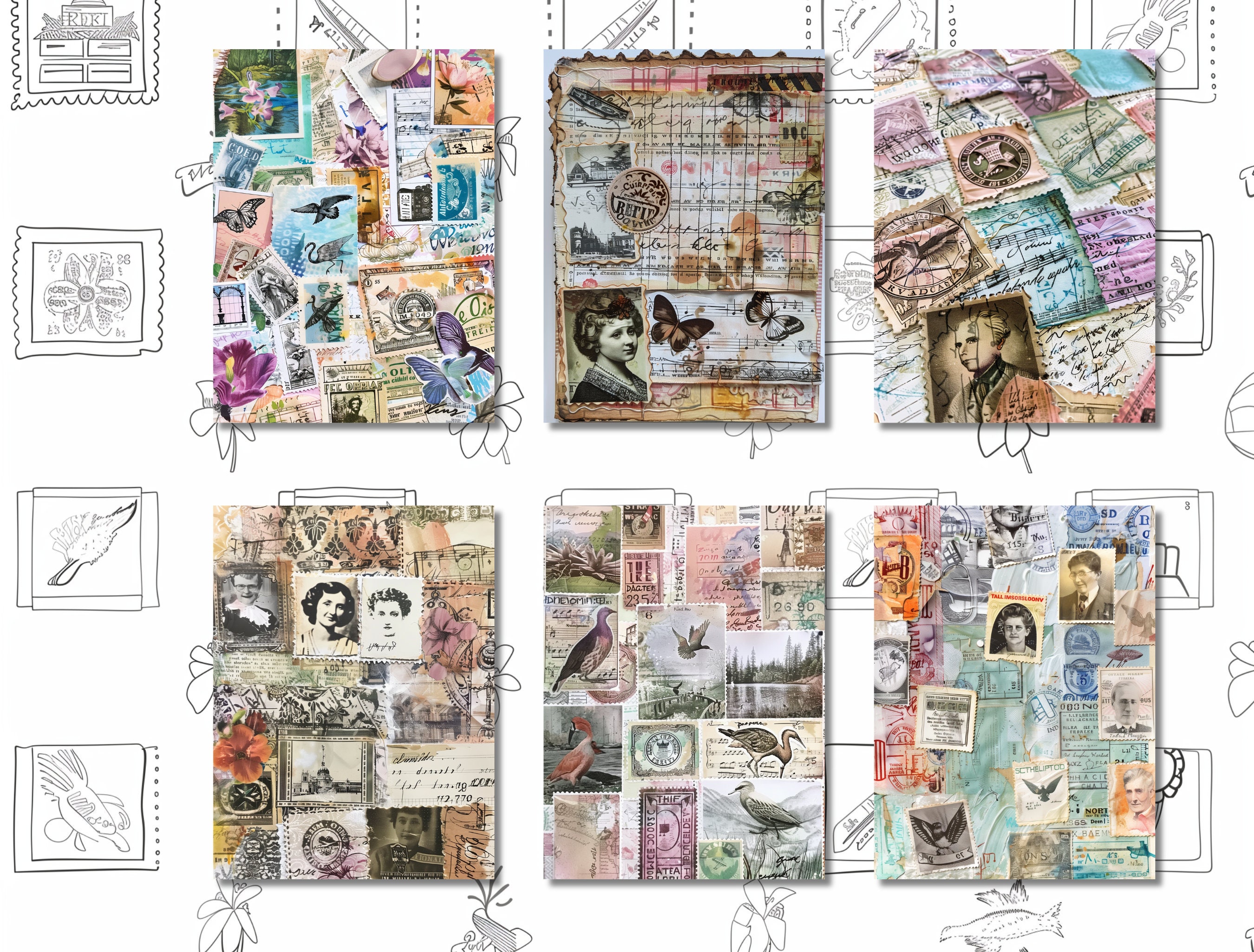 130 Postage Stamps Junk Journal Pages, Printable Postal Stamp Junk ...