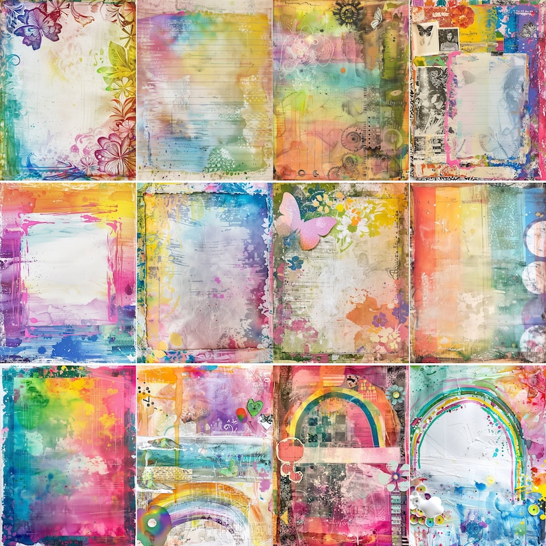 150 Rainbow Junk Journal Pages, Printable Rainbow Colorful Junk Journal ...