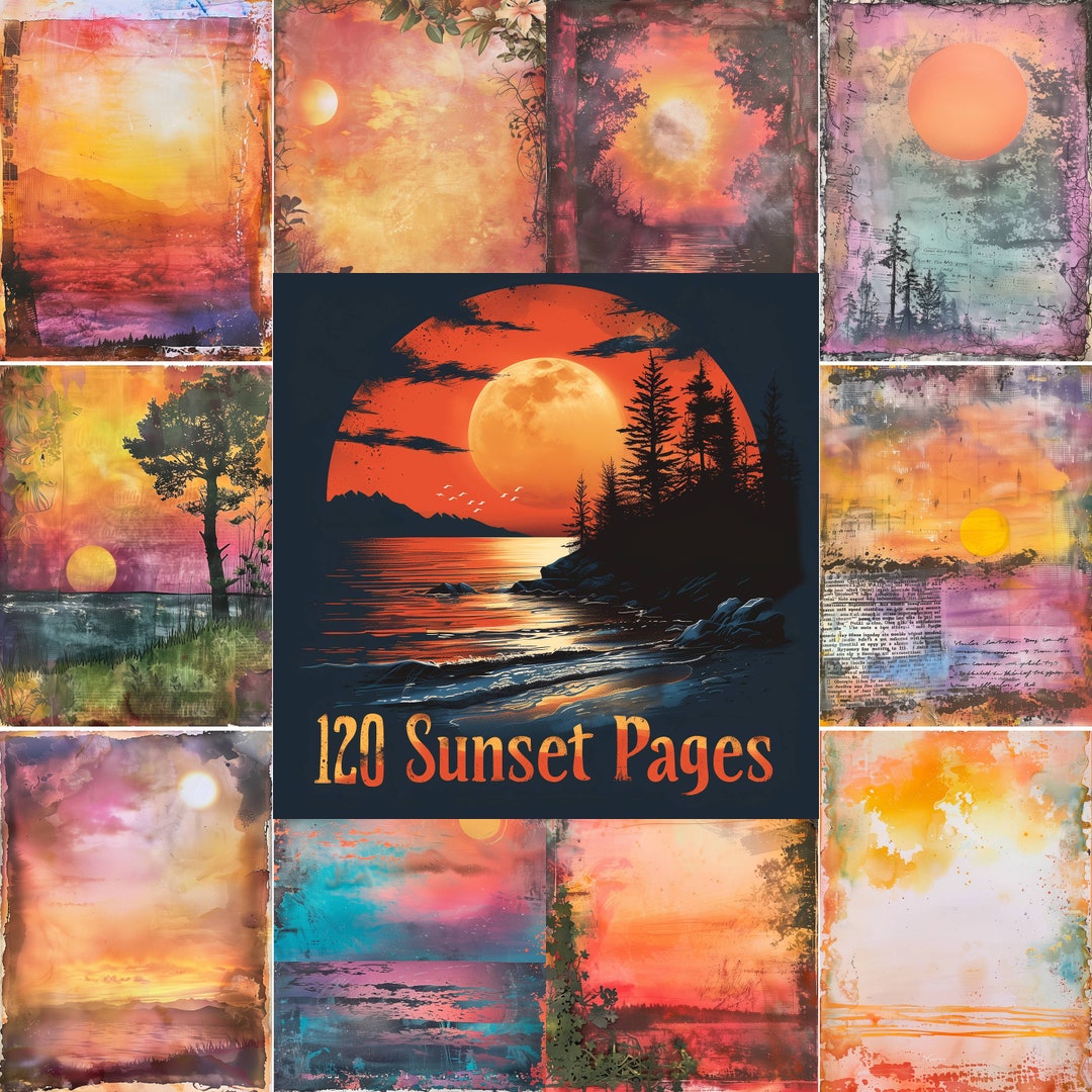 120 Sunset Junk Journal Pages, Printable Sunset Journal Kit, Junk ...