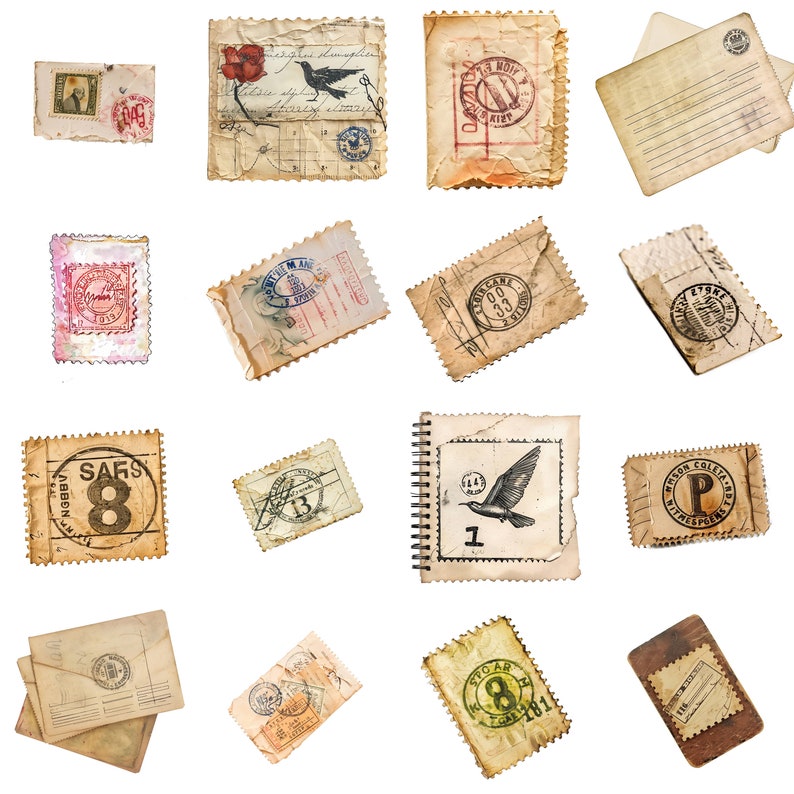 80 Postcards and Stamps Overlays for Junk Journals, Scrapbooking ...