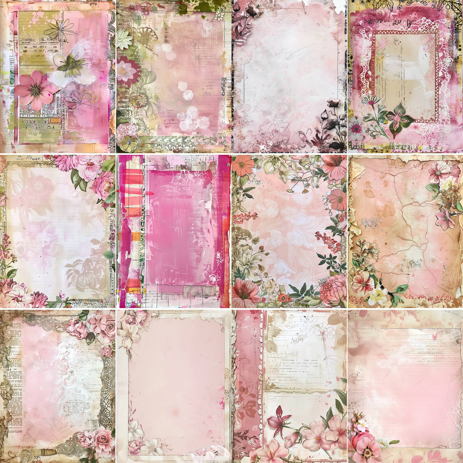 140 Pink Junk Journal Pages, Printable Pink Junk Journal Kit, Pink ...