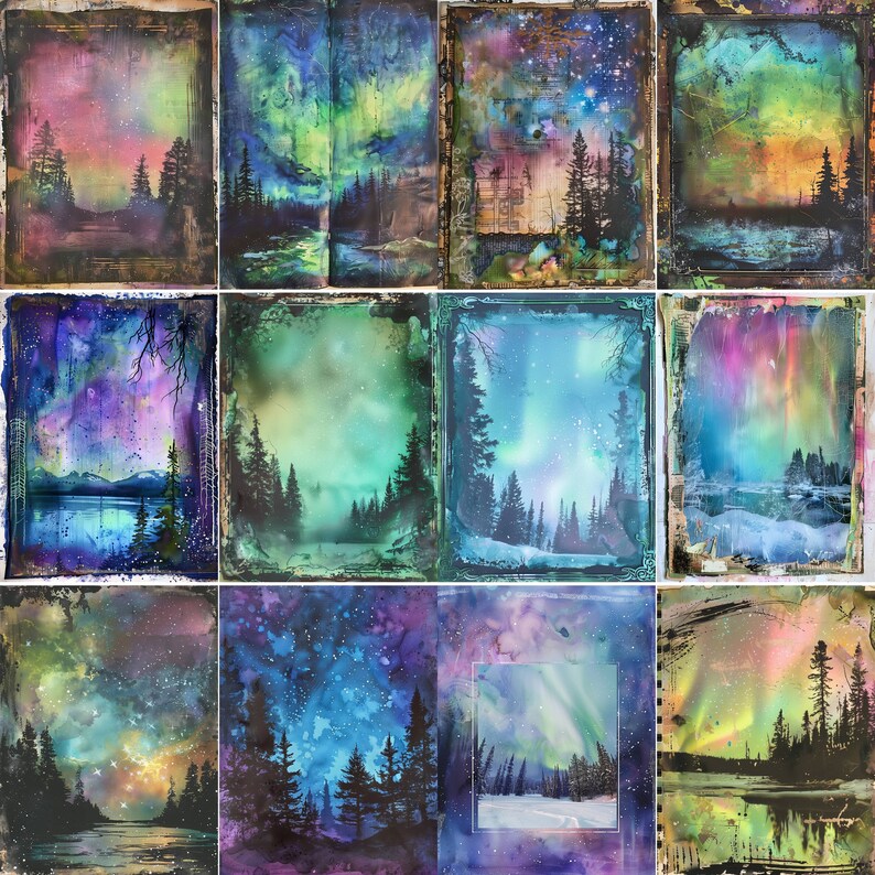 160 Northern Lights Junk Journal Pages, Printable Northern Light Junk ...