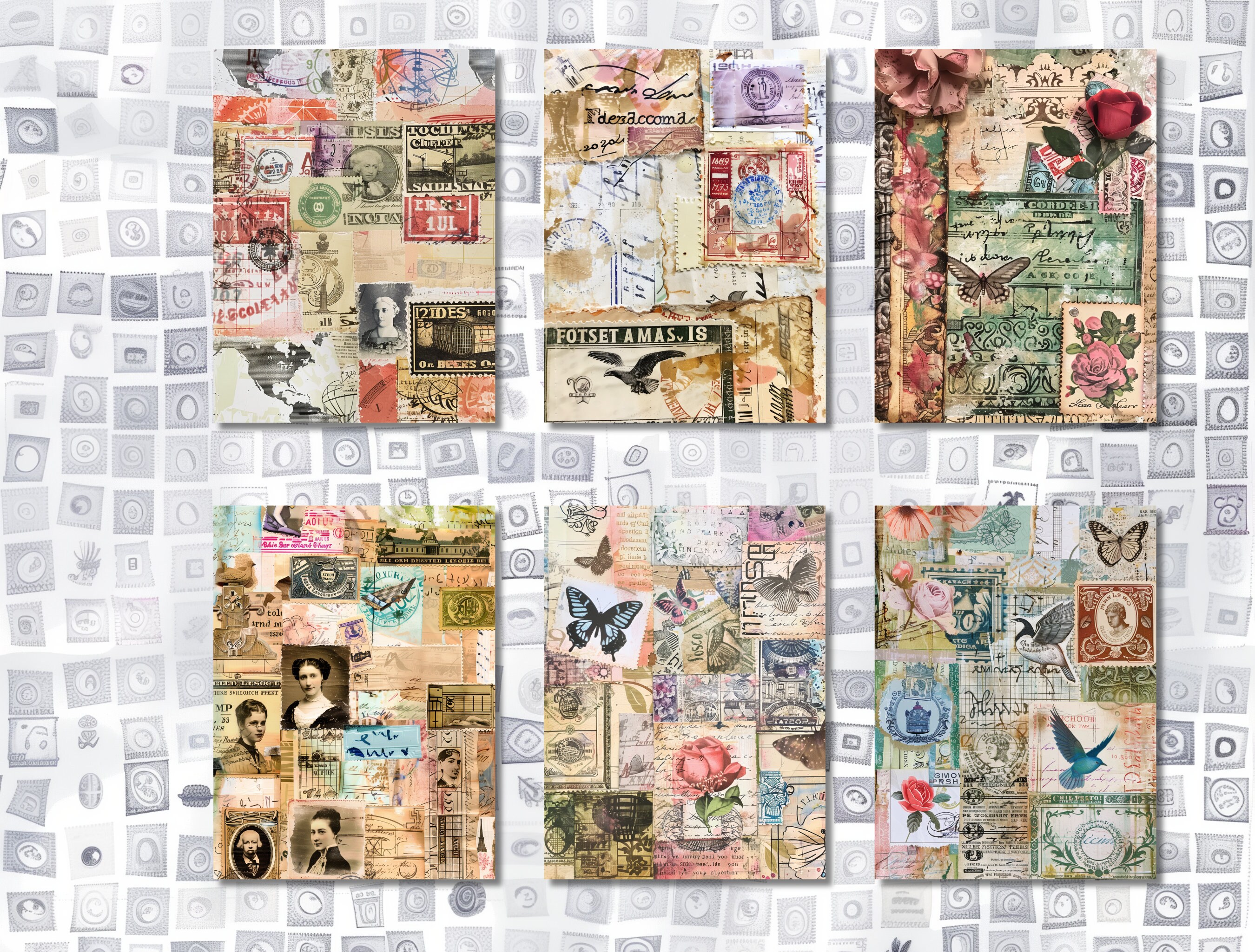 130 Postage Stamps Junk Journal Pages, Printable Postal Stamp Junk ...