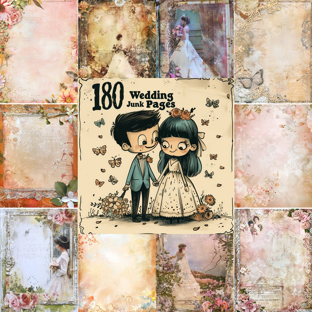 180 Wedding Junk Journal Pages, Printable Wedding Junk Journal Kit ...