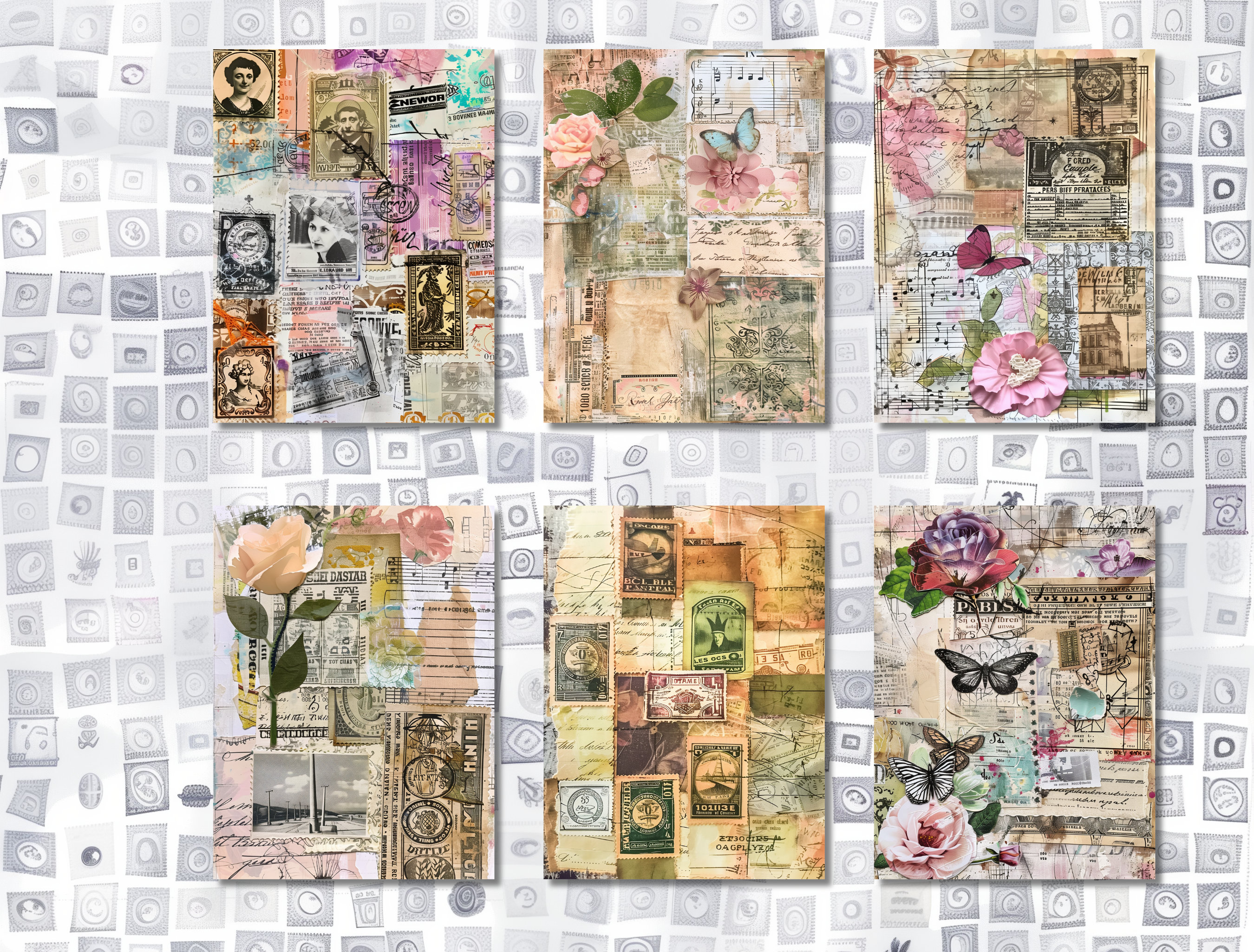 130 Postage Stamps Junk Journal Pages, Printable Postal Stamp Junk ...