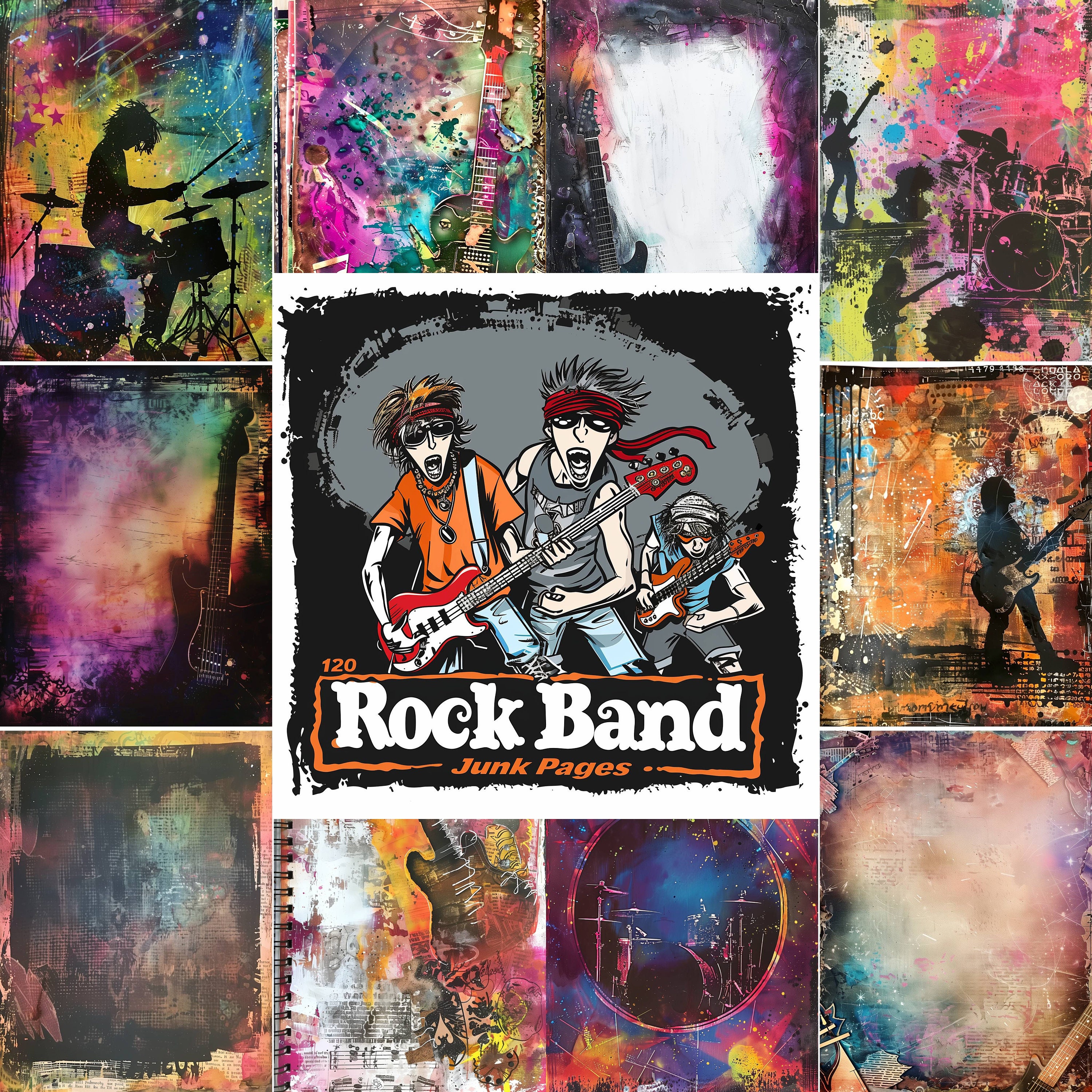 120 Rock Band Junk Journal Pages, Printable Rockband Journal Kit ...