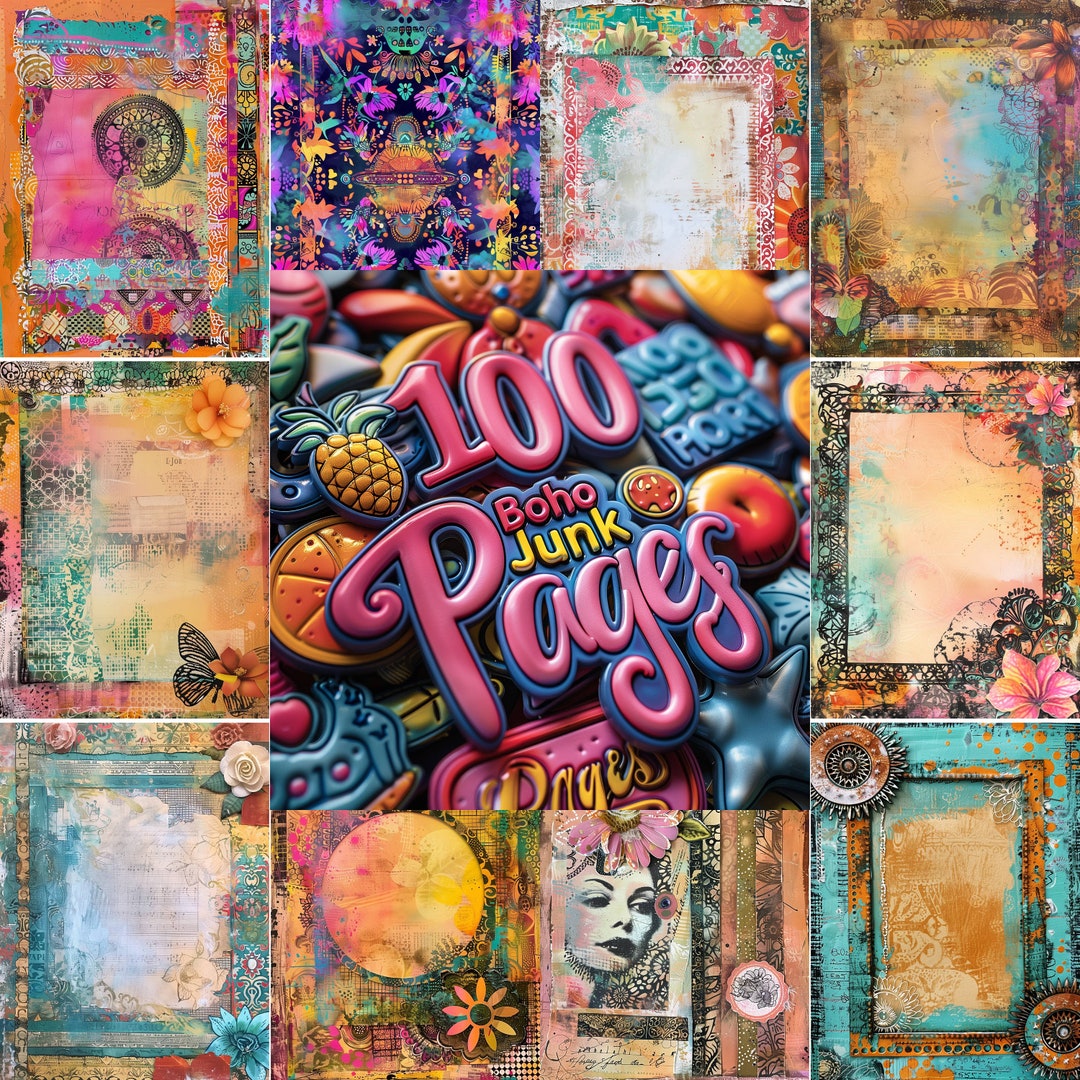 100 Bold Boho Junk Journal Pages, Printable Boho Junk Journal Kit ...
