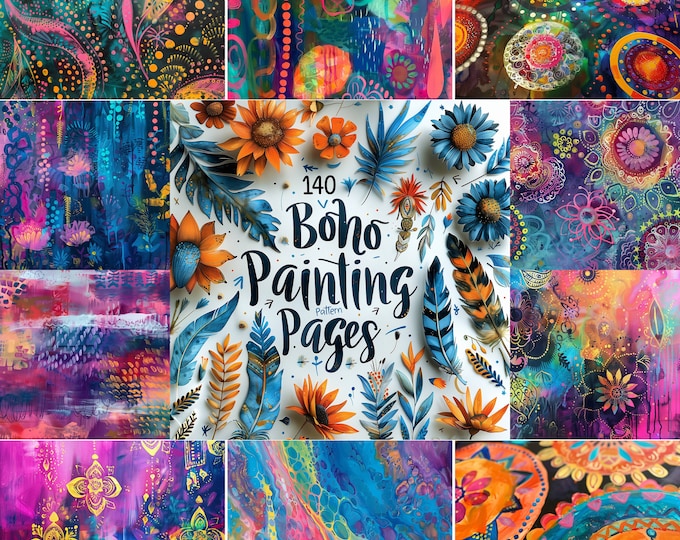 140 Boho Painting Pattern Junk Journal Pages, Printable Bohemic Journal ...