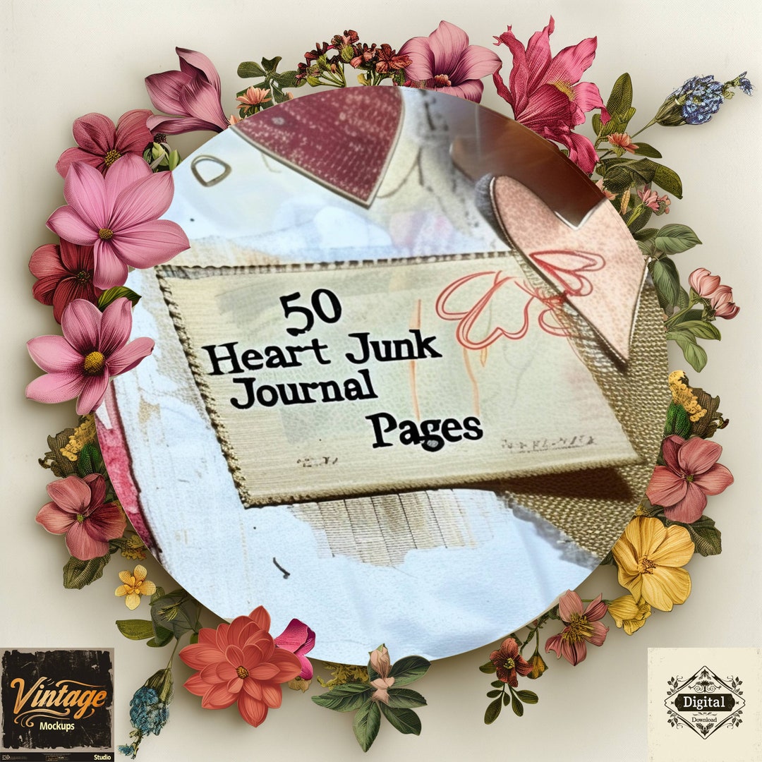 50 Heart Junk Journal Pages, Printable Antique Lace Junk Journal Hearts ...