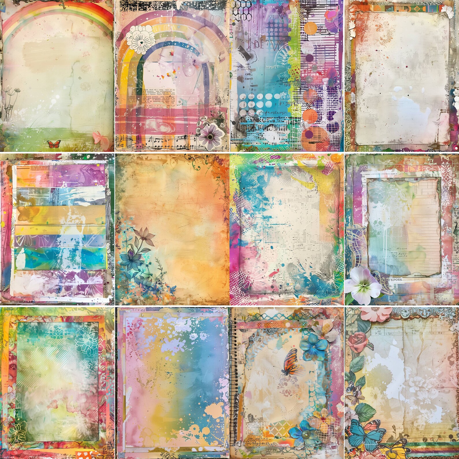 150 Rainbow Junk Journal Pages, Printable Rainbow Colorful Junk Journal ...