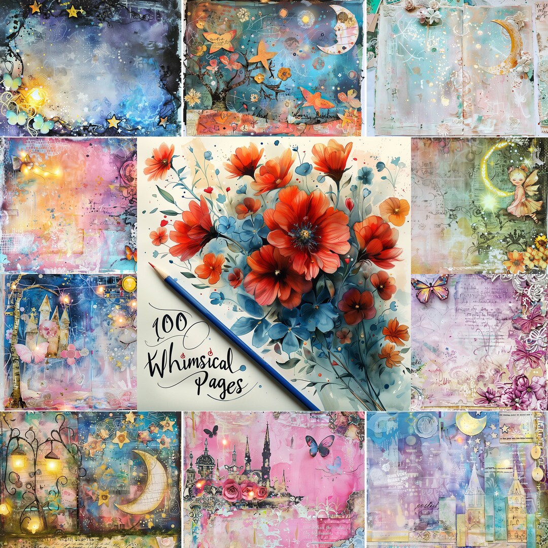100 Whimsical Junk Journal Pages, Printable Whimsical Journal Kit ...